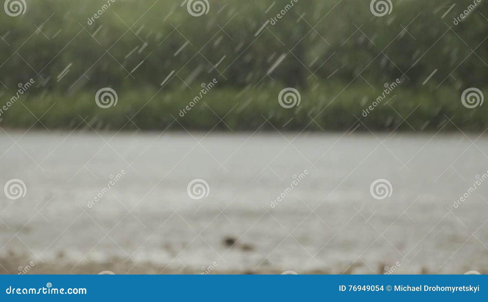Heavy Rainfall Hitting the River Surface. Heavy Rain on a Background of ...