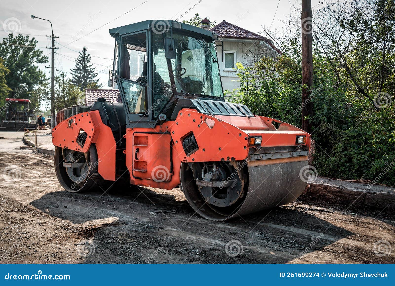 Heavy Road Roller on the Construction Site Stock Photo - Image of ...