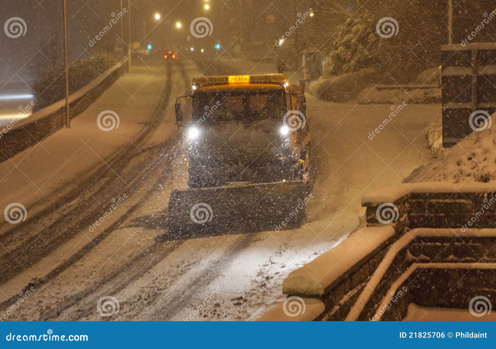 Heavy Snow Fall with Snow Plow / Gritters Stock Photo - Image of slippy ...