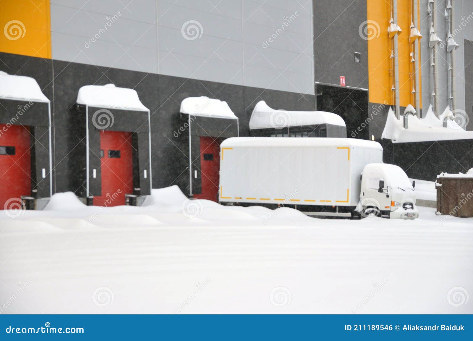 Heavy Snowfall. Delivery of Goods To the Warehouse Logistics Complex is ...