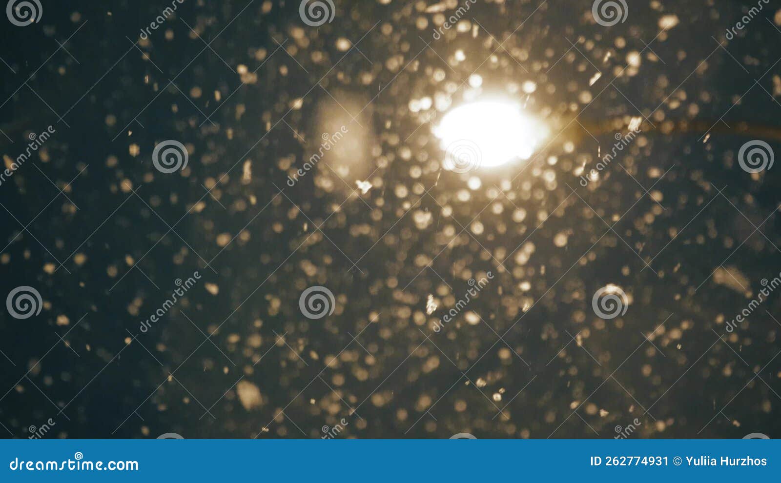 Heavy Snowfall at Night on the Background of a Lantern. Bottom View ...