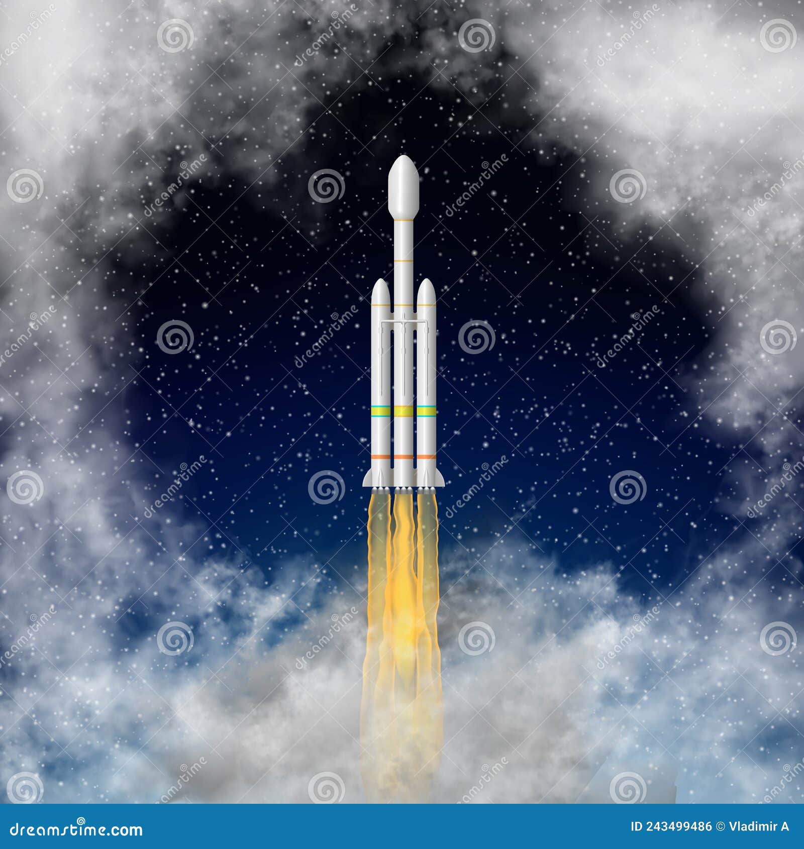 Heavy Space Rocket Leaves Earth Atmosphere. Rocket Carrier Flight ...