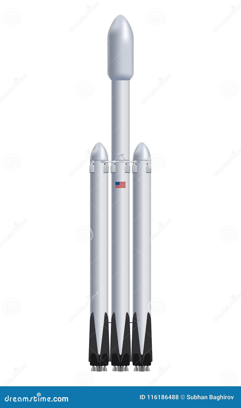 Rocket. Realistic Heavy Rocket And Space Module. 3D Spacecraft Mockup ...