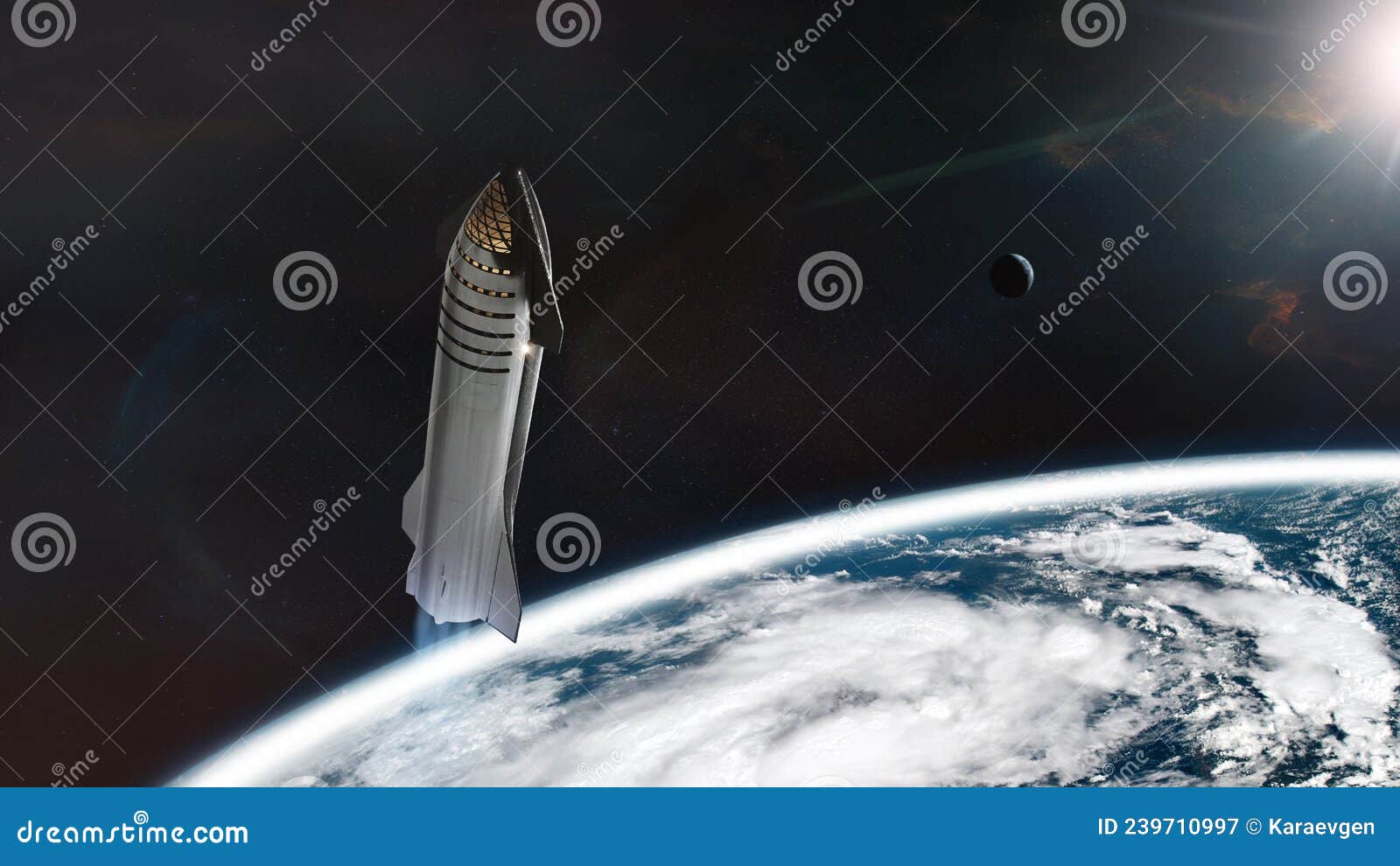 Heavy Starship in Low-Earth Orbit. Elements of this Image Furnished by ...