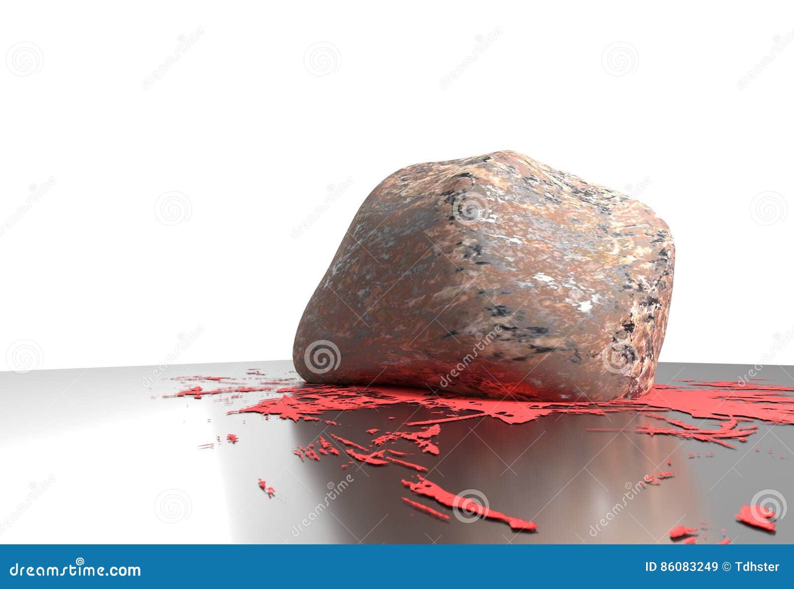 Heavy Stone Smash and Small Blood on Reflective Floor 3d Illustration ...