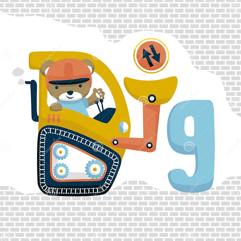 Cartoon of Construction Vehicle with Funny Driver Stock Vector ...