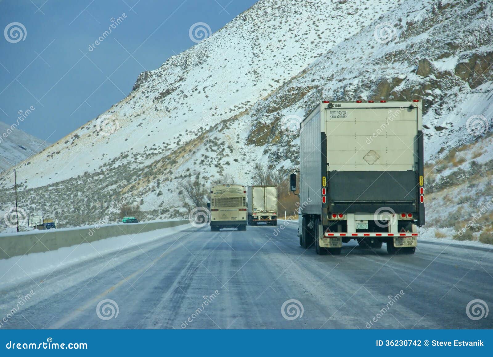 Heavy Trucks Speeding on Icy Freeway Editorial Photography - Image of ...