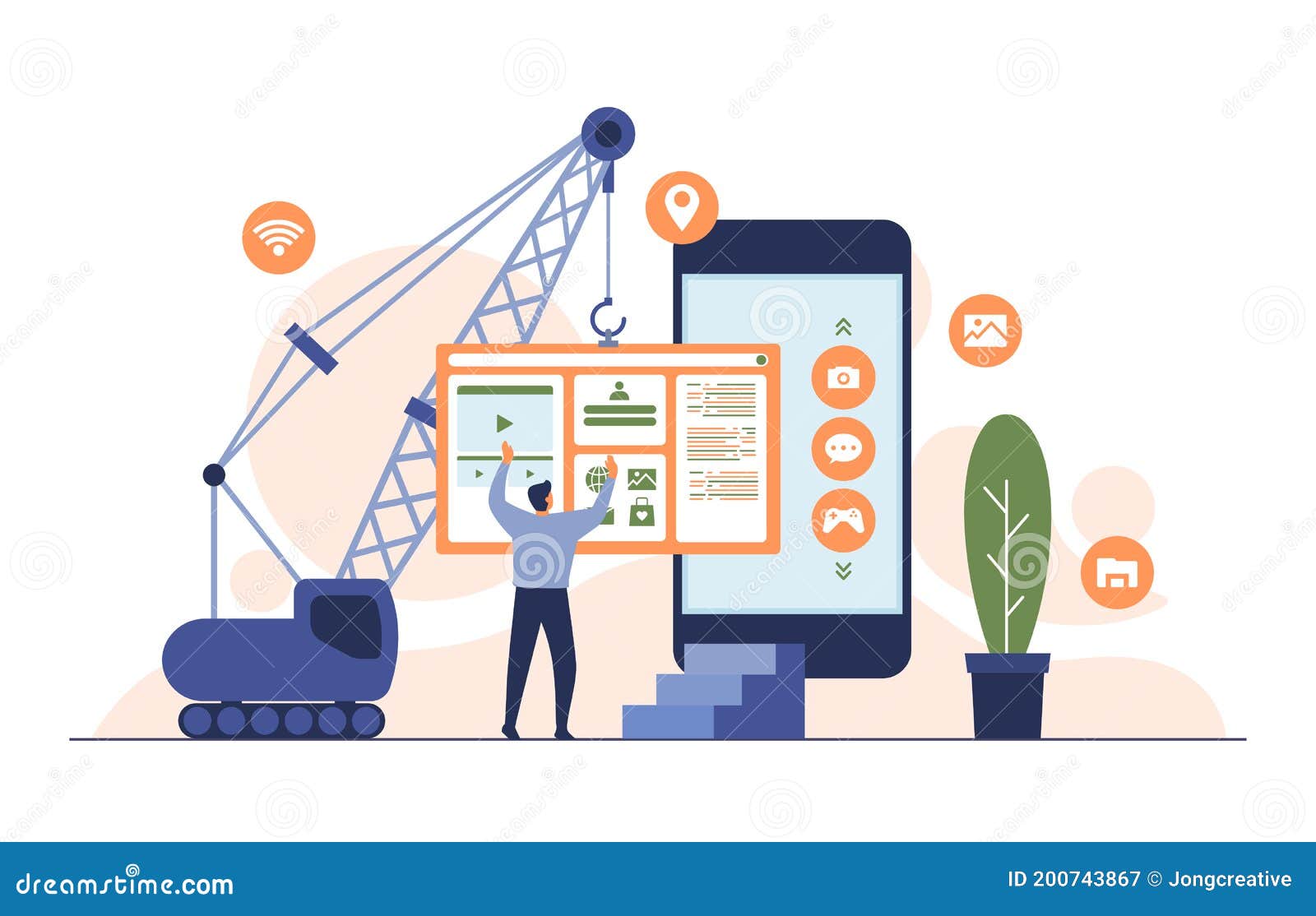 Heavy Vehicle Build Mobile App Development Process Flat Illustration ...