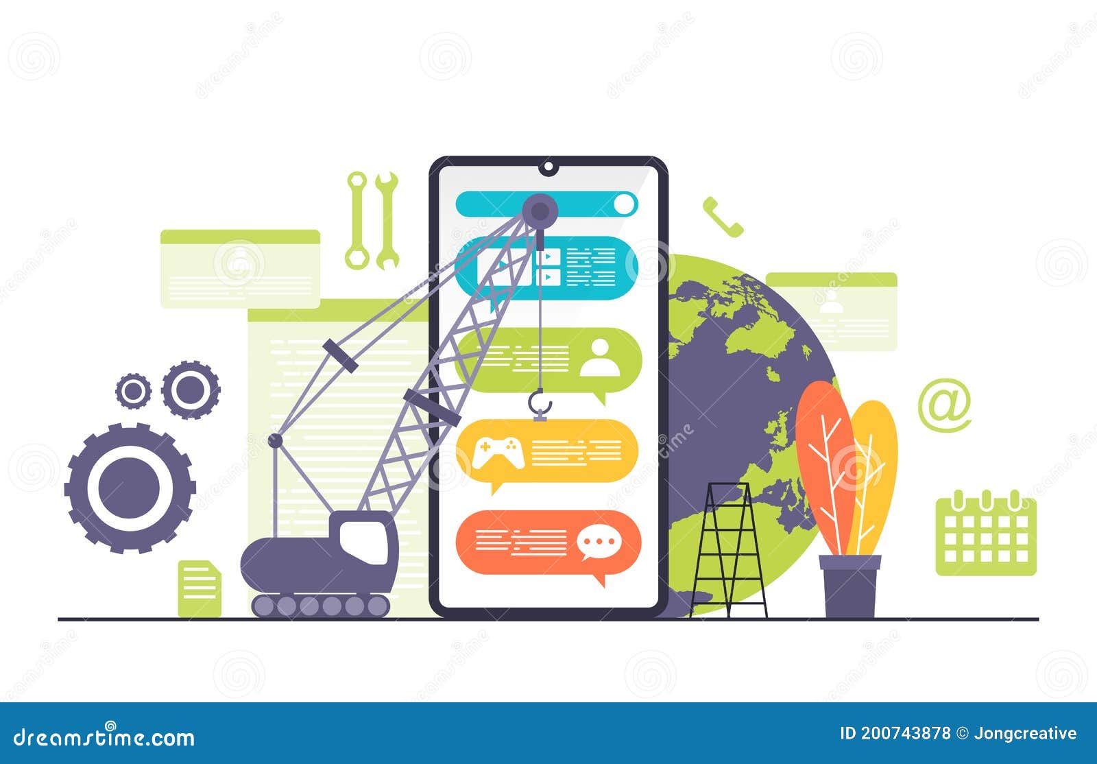 Heavy Vehicle Build Mobile App Development Process Flat Illustration ...