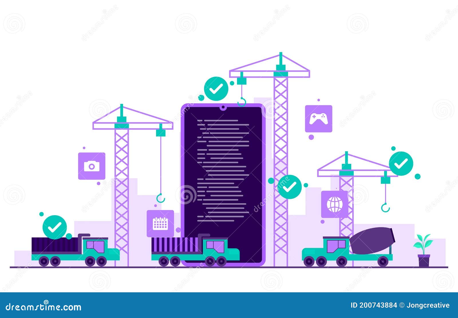 Heavy Vehicle Build Mobile App Development Process Flat Illustration ...