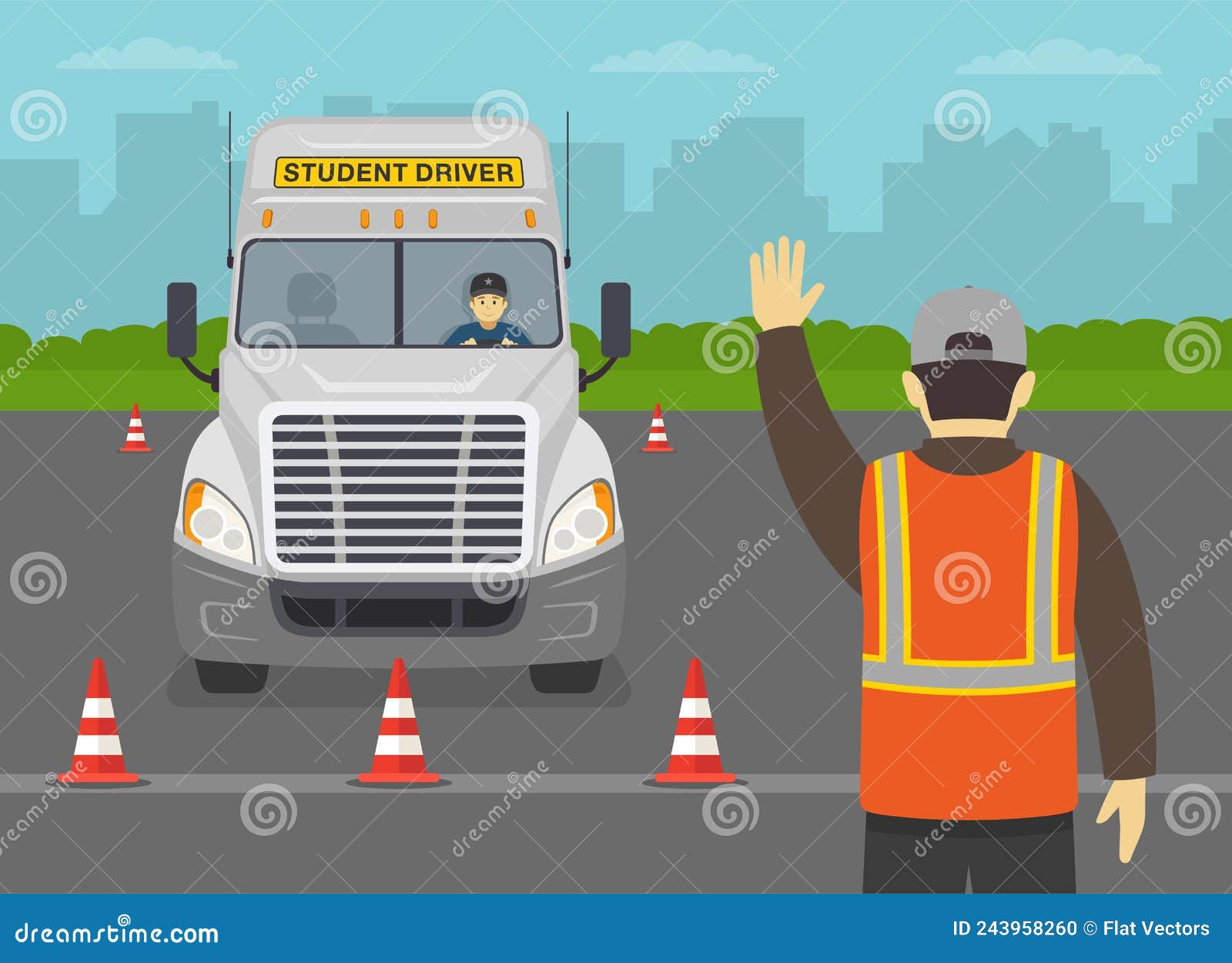 Heavy Vehicle Driving Practice Test with Red Cones. Student Driver ...
