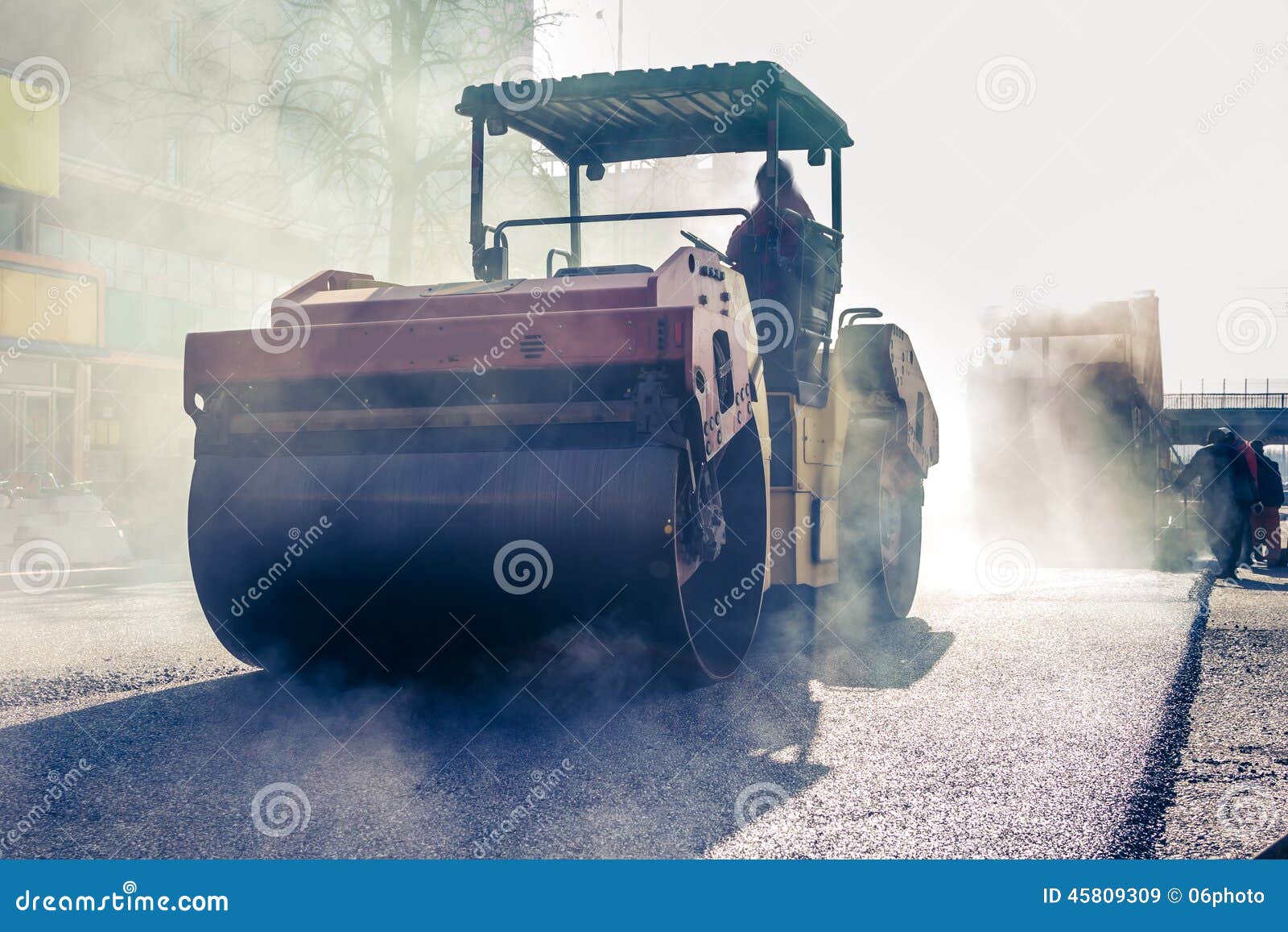 Heavy Vibration Roller Compactor At Asphalt Pavement Works For Road And ...