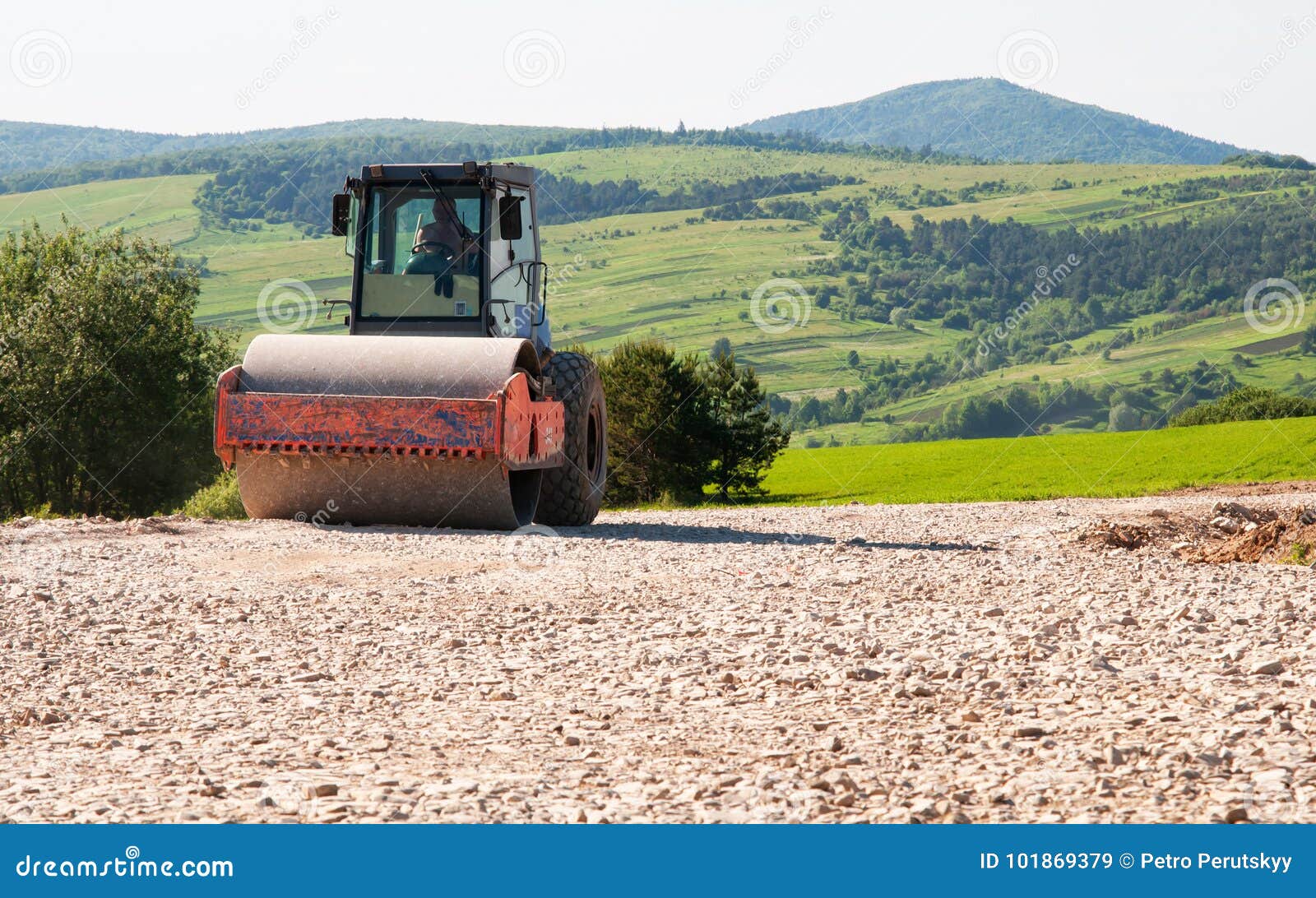 Heavy Vibration Yellow Steamroller Or Soil Compactor Working On Hot-mix ...