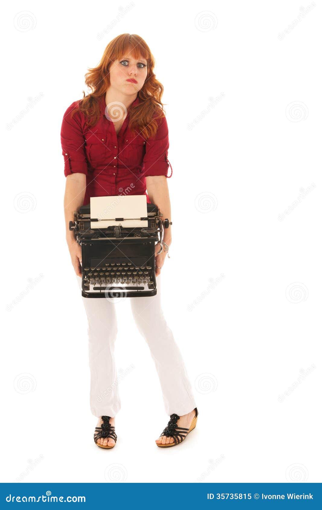 Heavy Vintage Black Typewriter Stock Image - Image of standing, woman ...