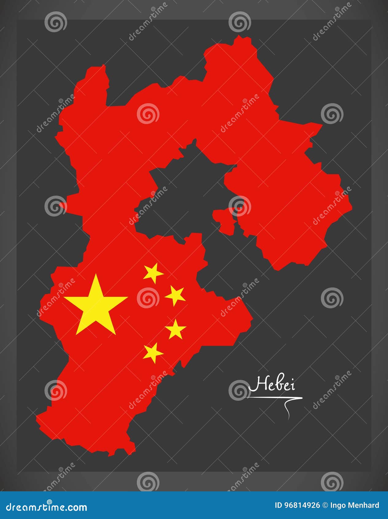 Hebei China Map with Chinese National Flag Illustration Stock Vector ...