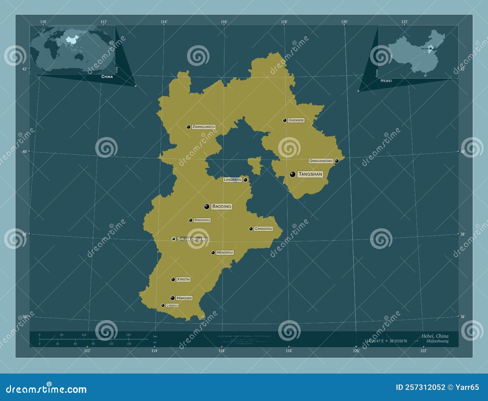 Hebei, China. Solid. Labelled Points of Cities Stock Illustration ...