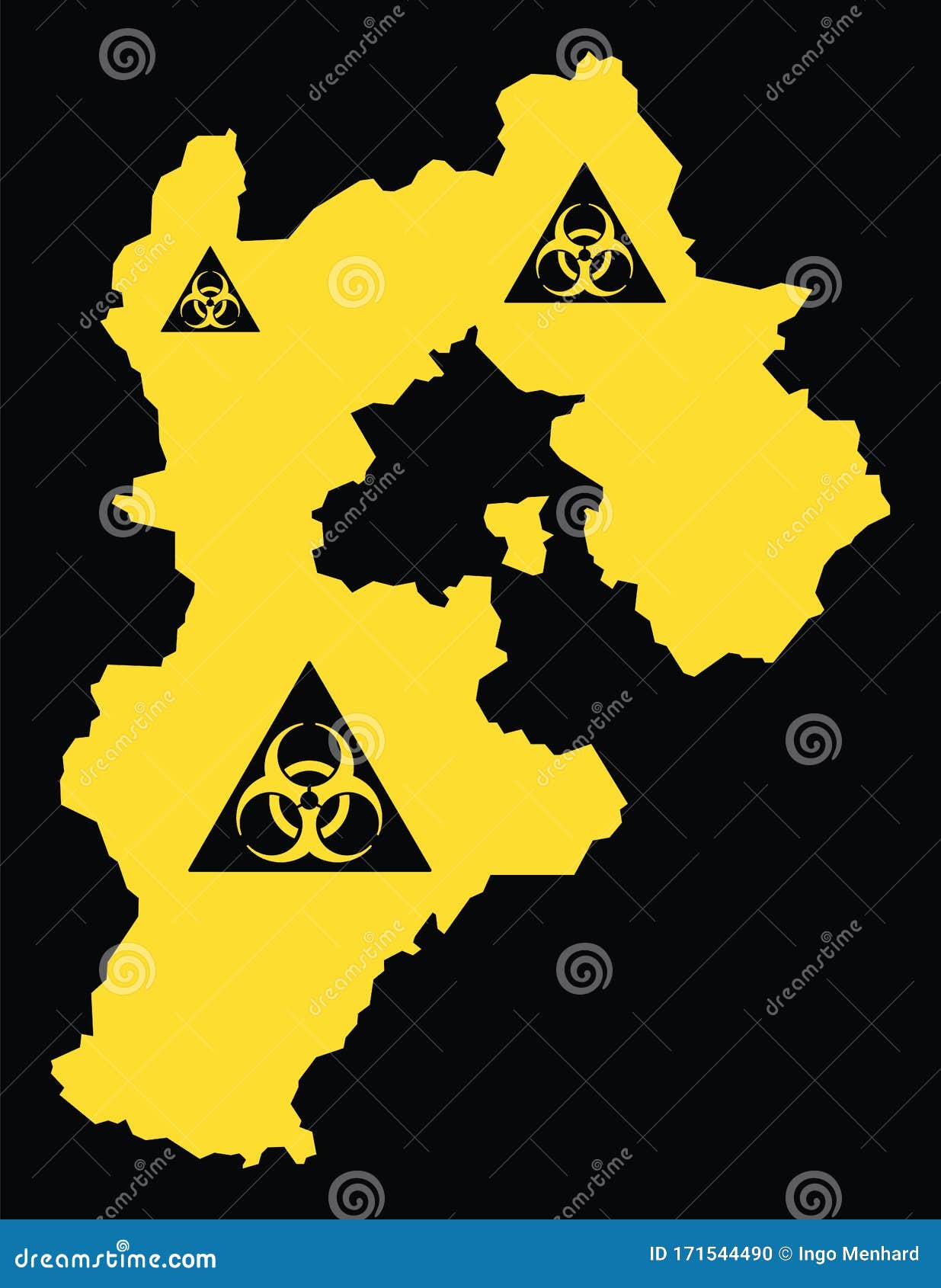 China Map With Biohazard Virus Sign In Black And Yellow Vector ...