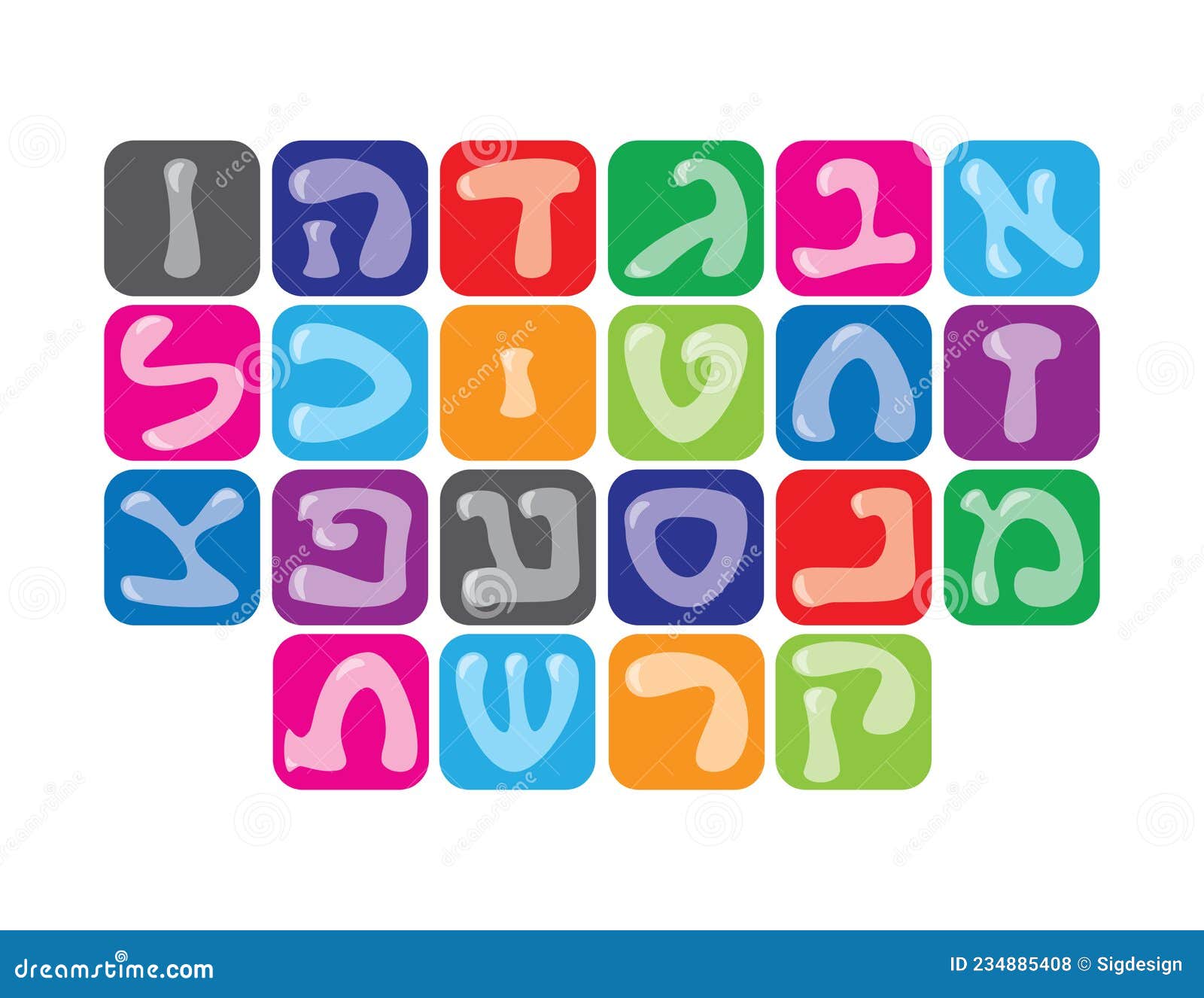 Colorful Hebrew Alphabet Letters, Hebrew Cartoon Font | CartoonDealer ...