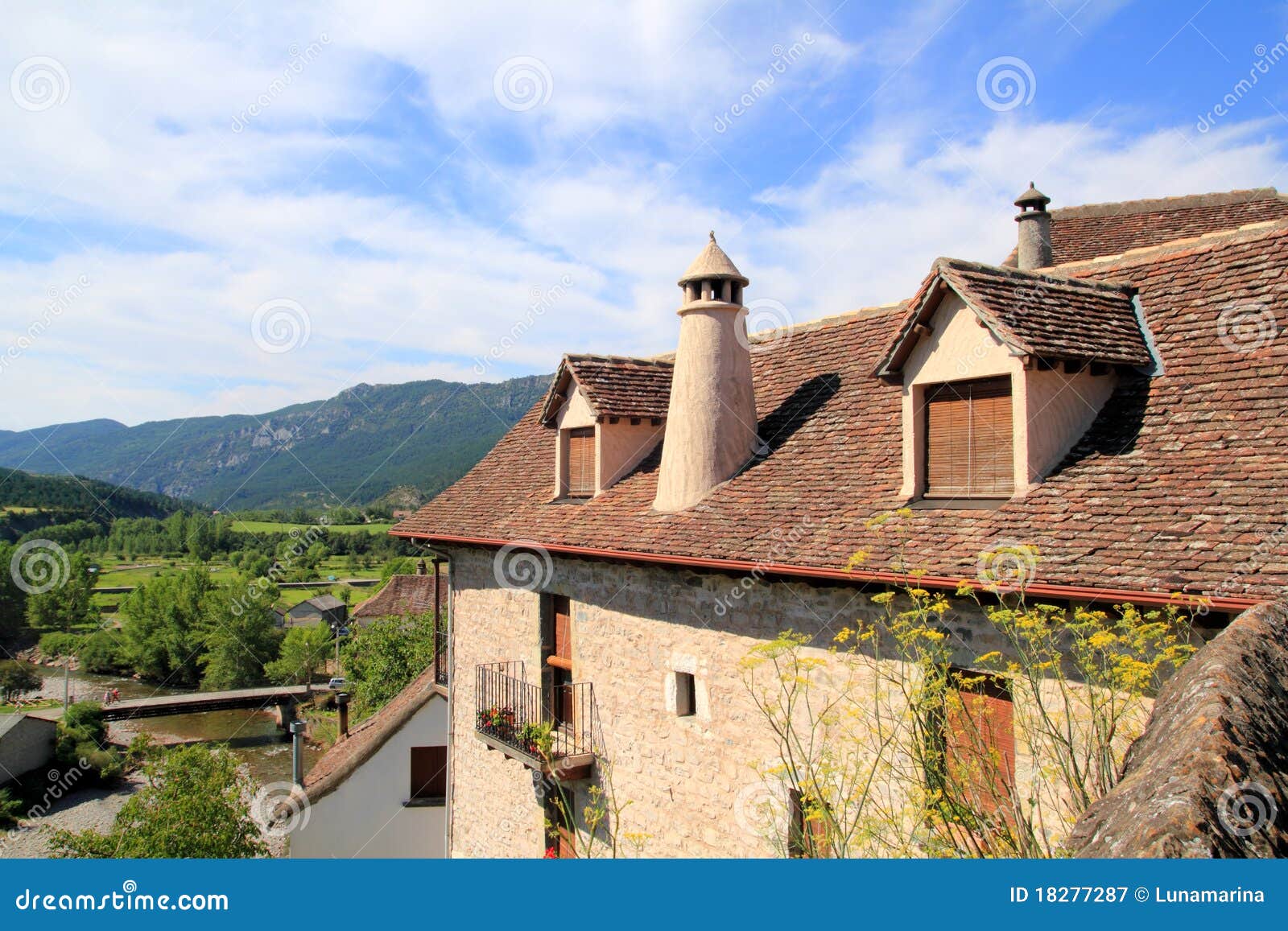 Hecho Valley Village Stone Streets in Pyrenees Stock Image - Image of ...