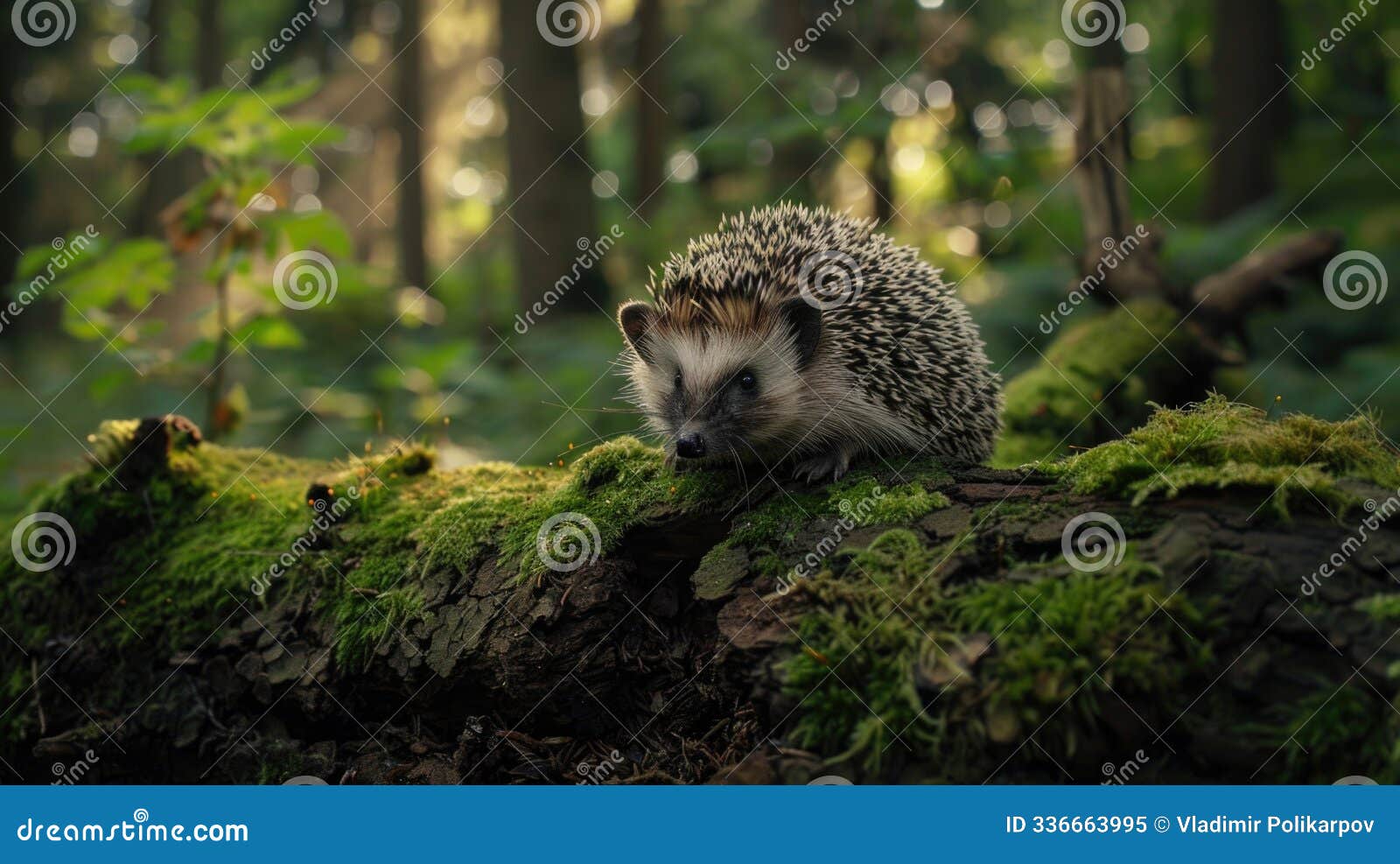 A Hedge Sits on Top of a Moss-covered Log, Surrounded by Natural Beauty ...