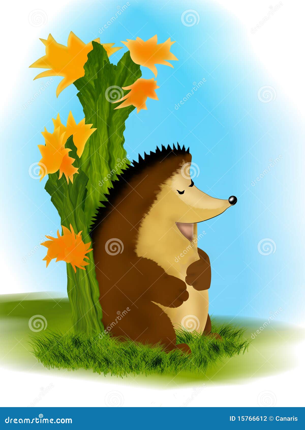 The Hedgehog and the Cactus Plant Stock Illustration - Illustration of ...