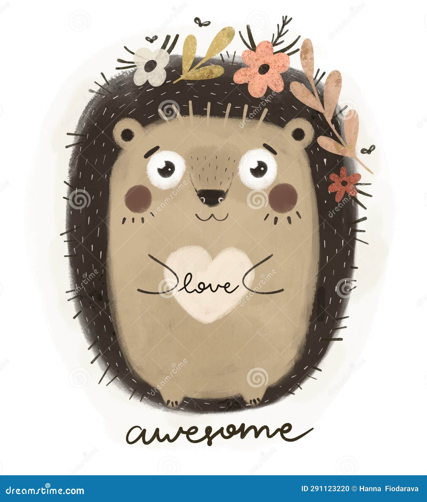 Awesome. Cartoon Hedgehog, Hand Drawing Lettering, Decorative Elements ...