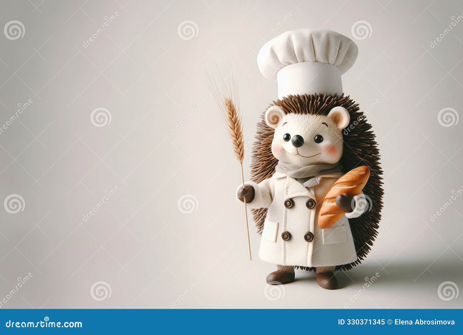 Hedgehog Chef in White Attire with Bread, Grains, Plain Background. Perfect for Culinary ...