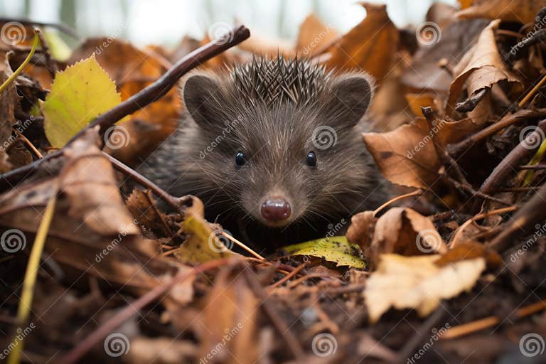 Hedgehog Curled Up in Deep Leaf Litter Stock Image - Image of hiding ...