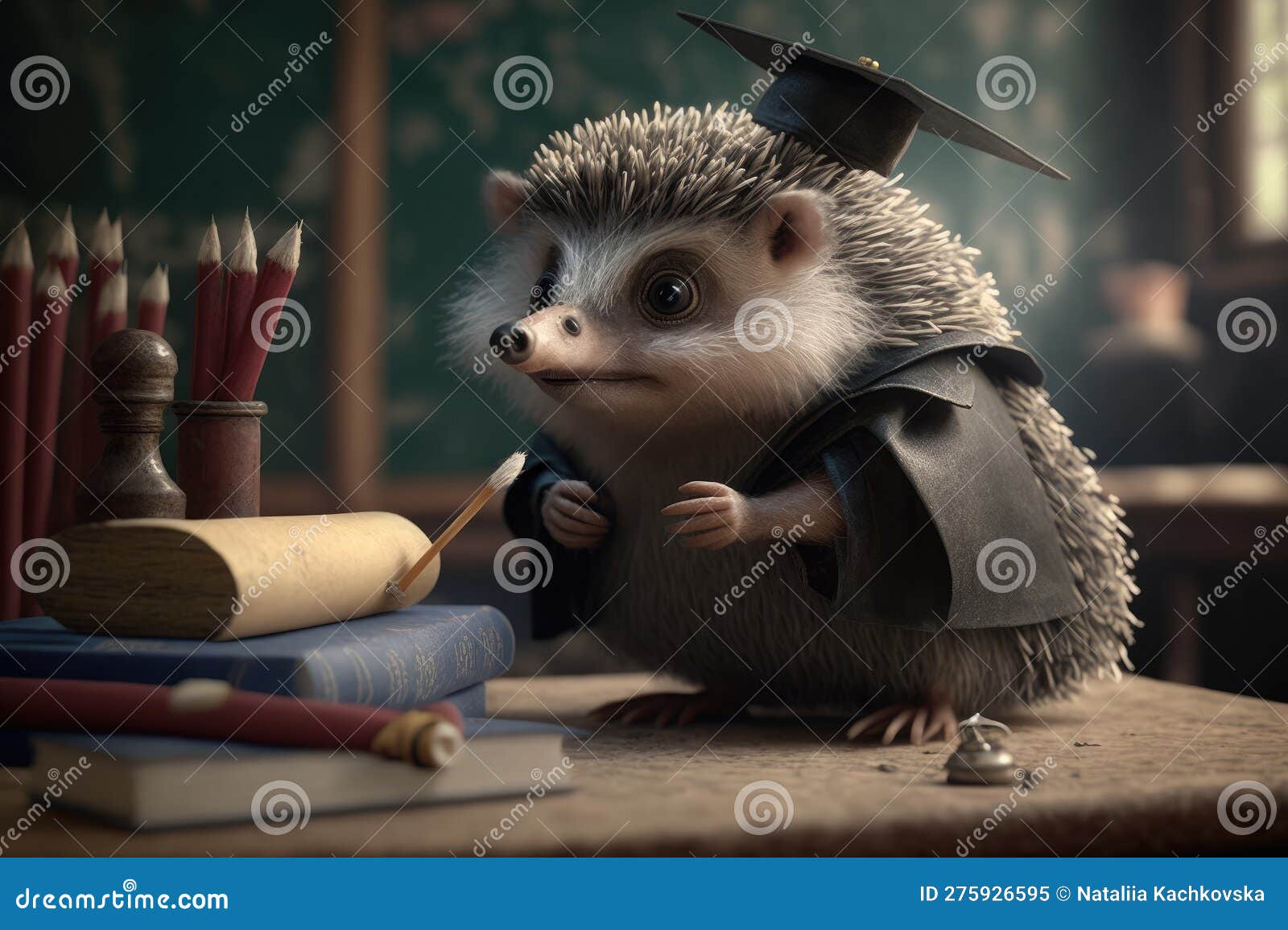 Hedgehog in a Graduation Gown Stock Illustration - Illustration of ...