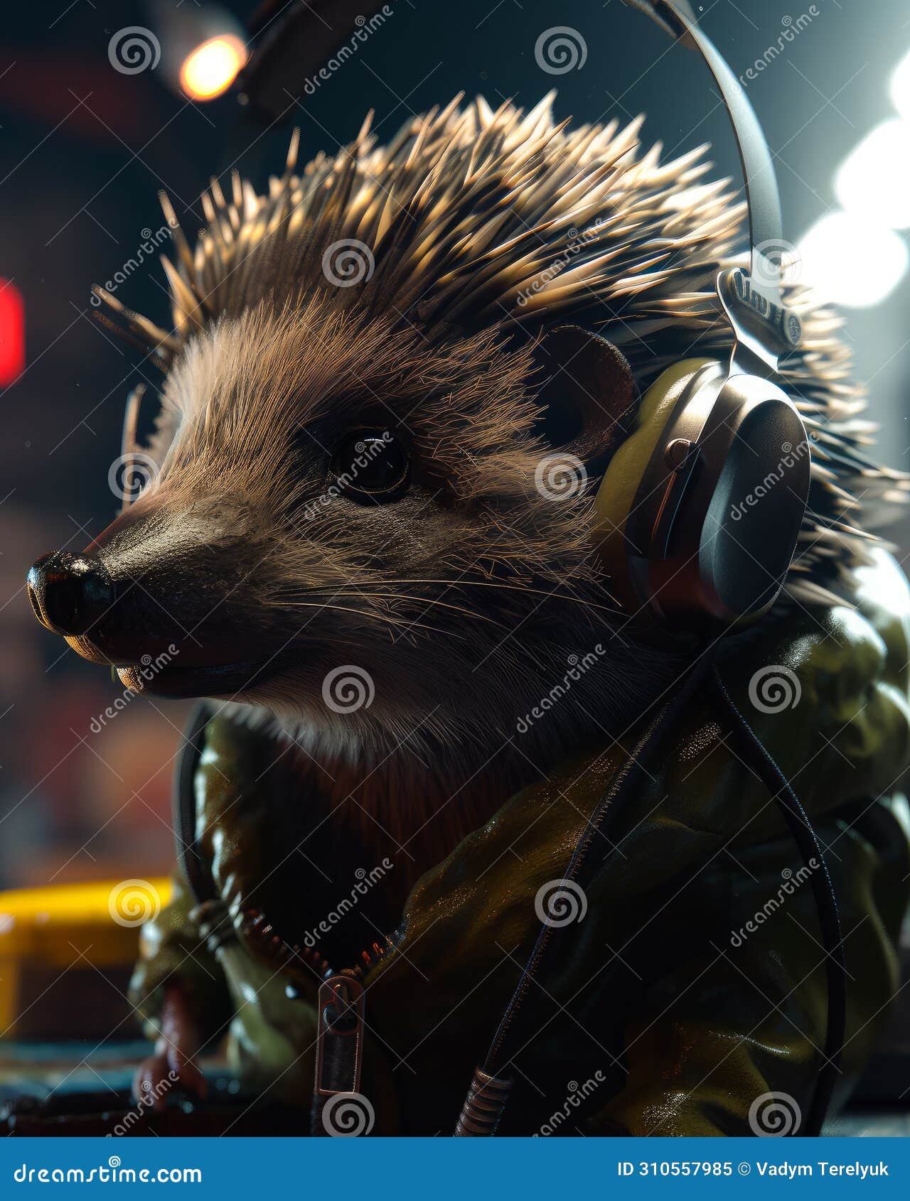 Hedgehog in Headphones is Sitting at the Table with Computer Mouse and ...