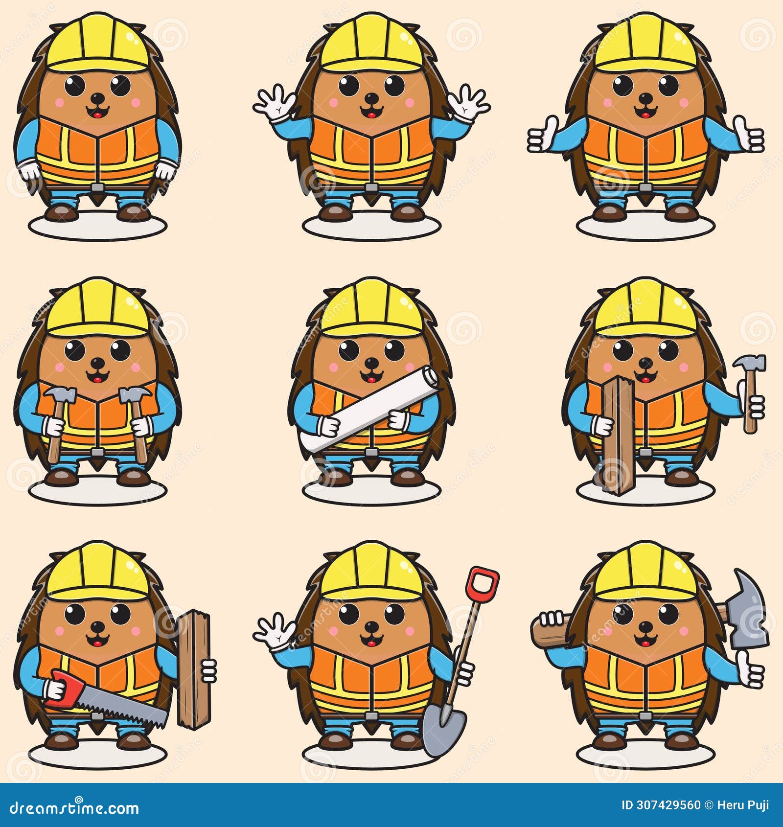 Cute Hedgehog Construction Contractor Illustration Stock Vector ...