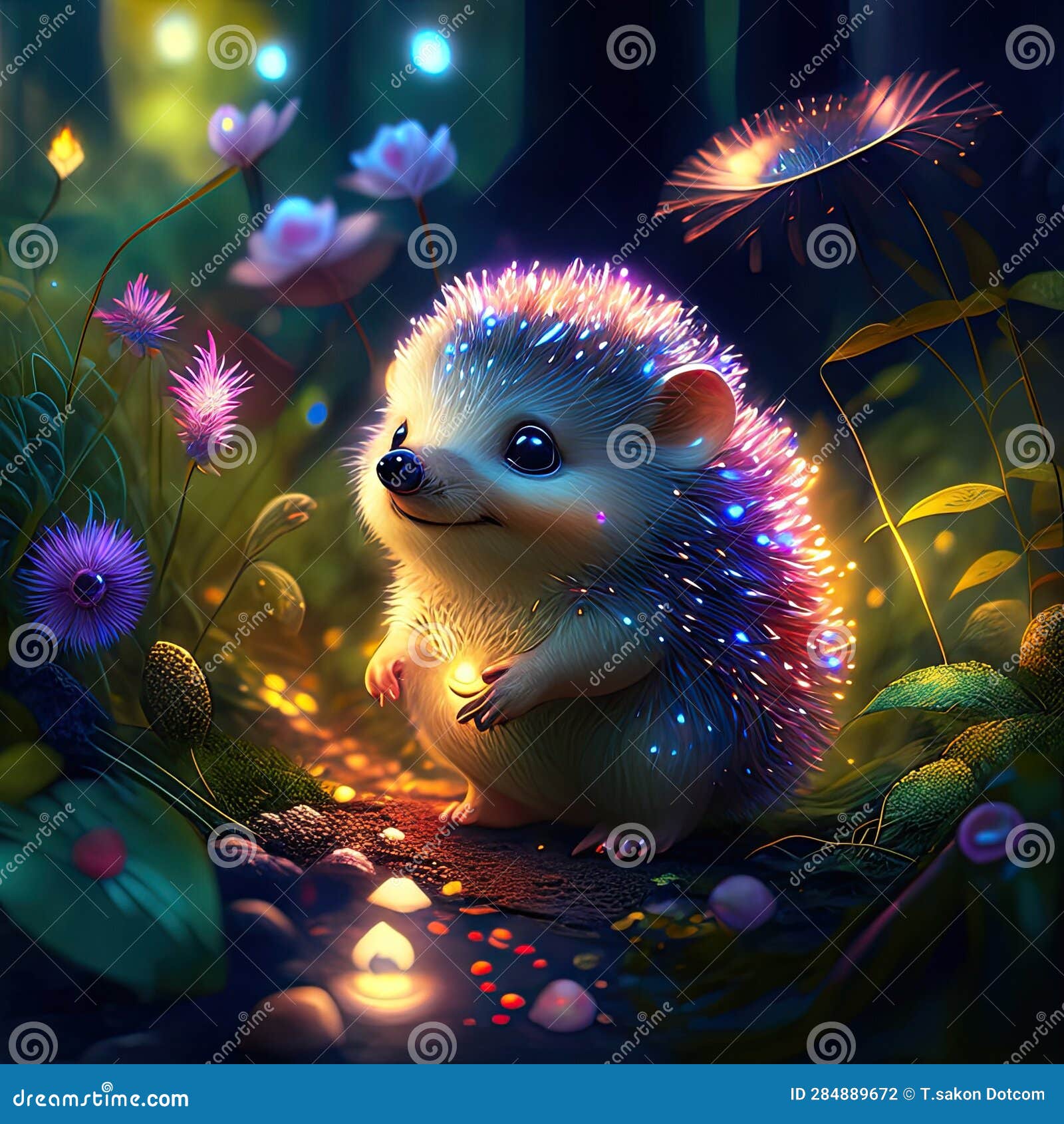 Hedgehog in the Night Forest with Firework. 3d Rendering AI Generated ...