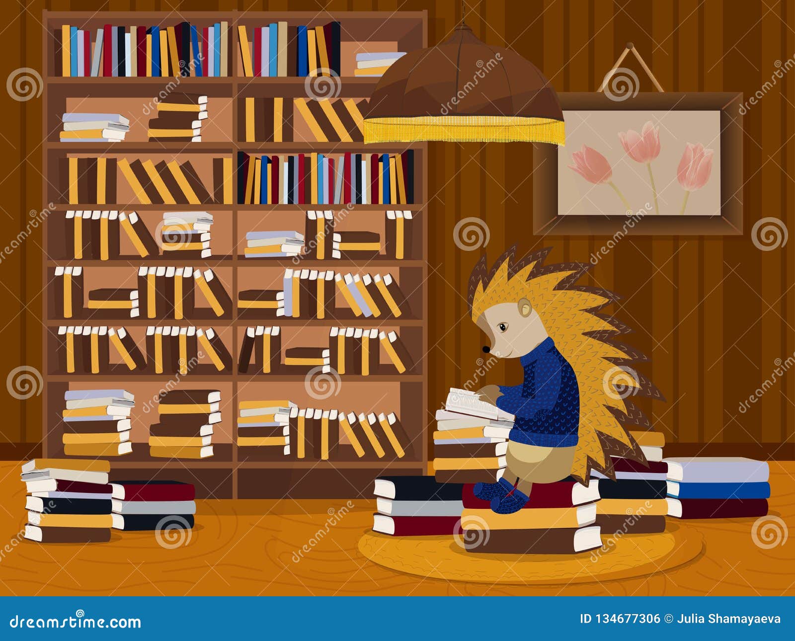Hedgehog reading a book. stock illustration. Illustration of school ...