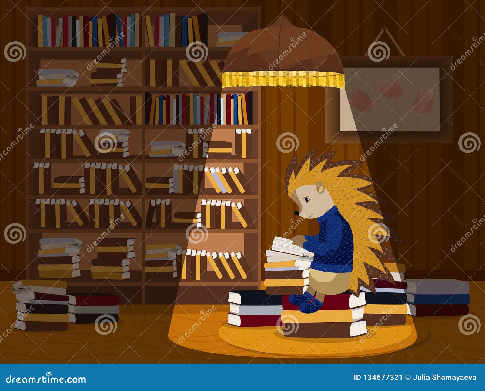 Hedgehog reading a book. stock vector. Illustration of wool - 134677321