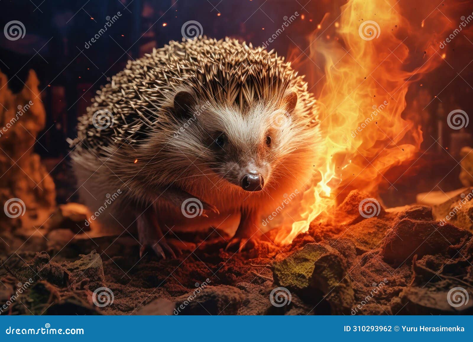 A Hedgehog Runs Desperately through Blazing Flames from a Forest Fire ...