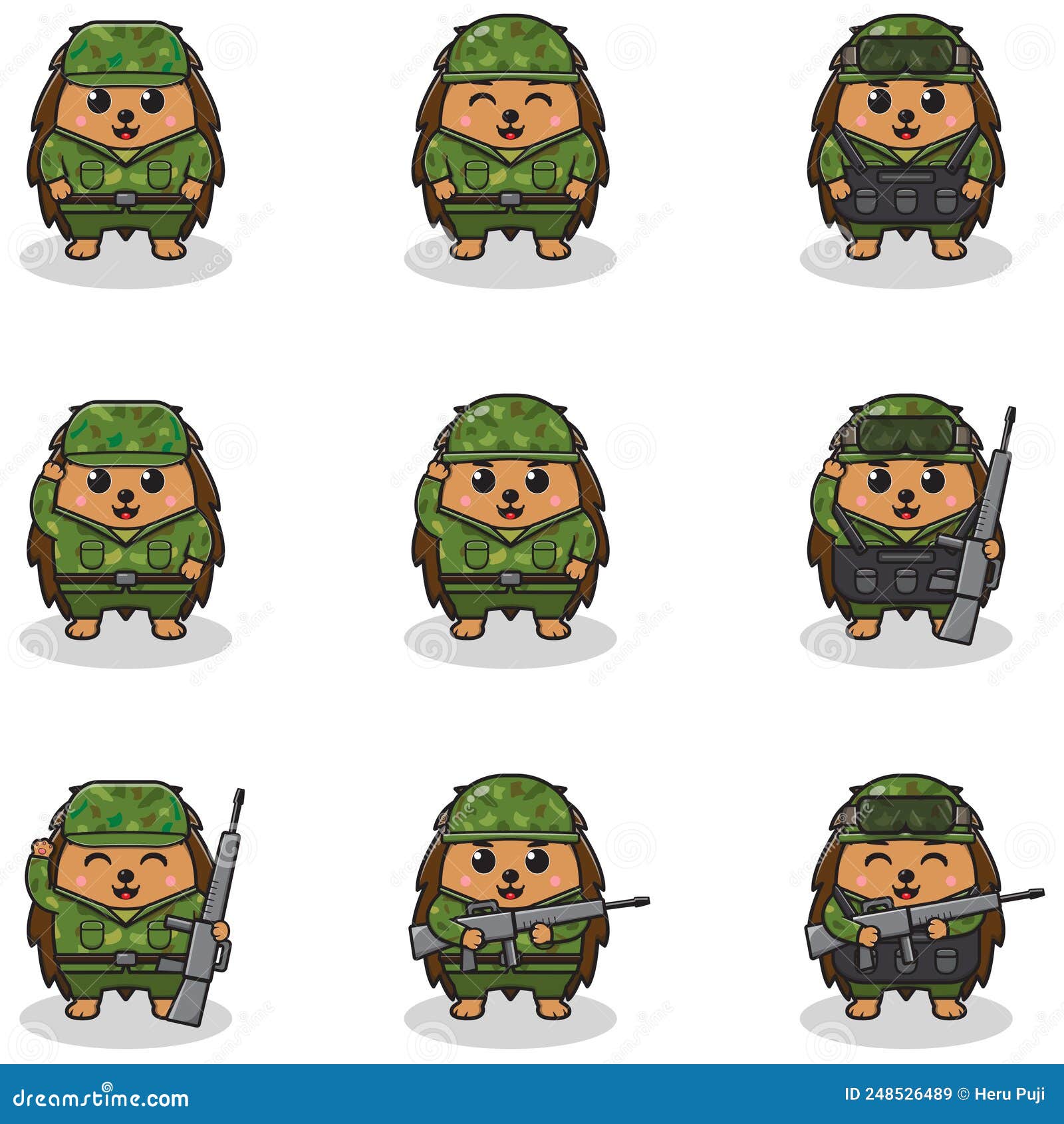 Vector Illustrations of Cute Hedgehog Soldier Set Stock Vector ...