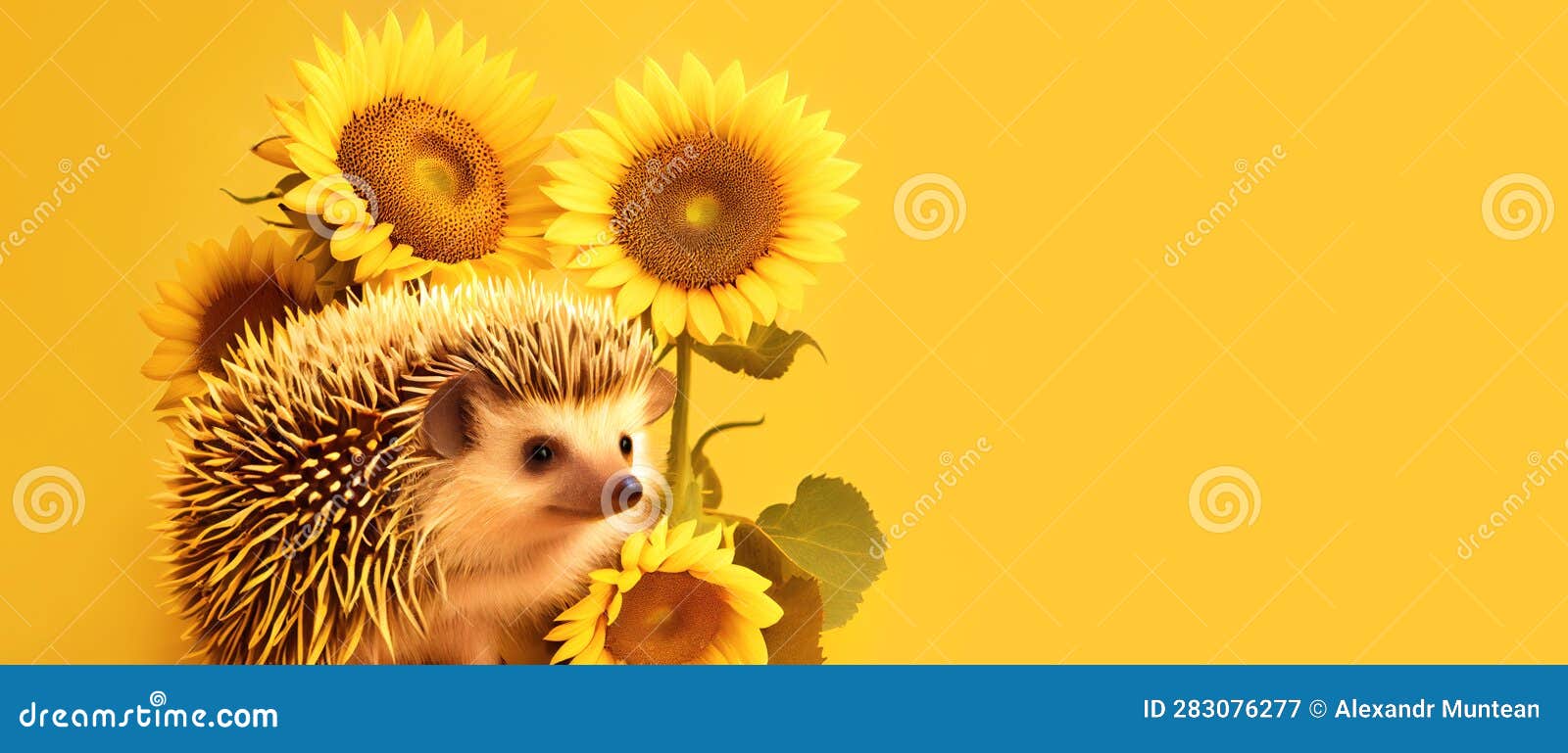 Hedgehog with Sunflowers, Panoramic Layout. Stock Illustration ...