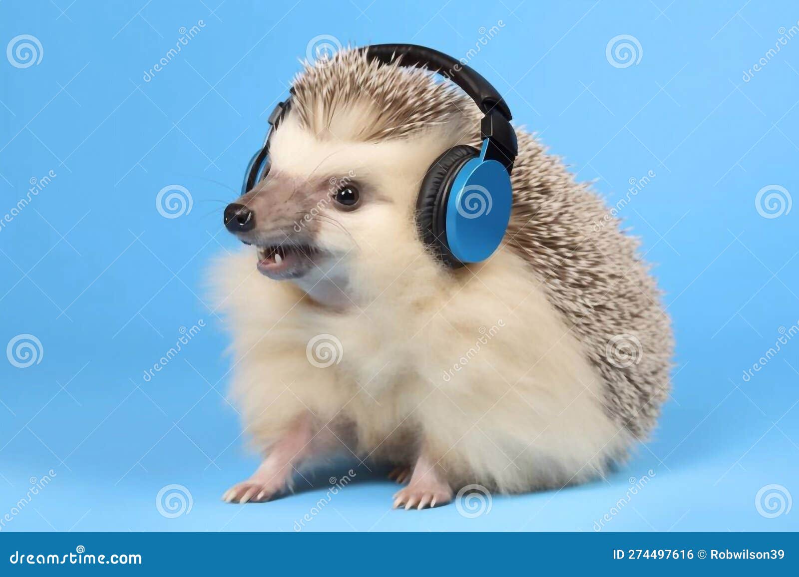 Hedgehog Wearing Headphones on Blue Background, Generative AI Stock ...