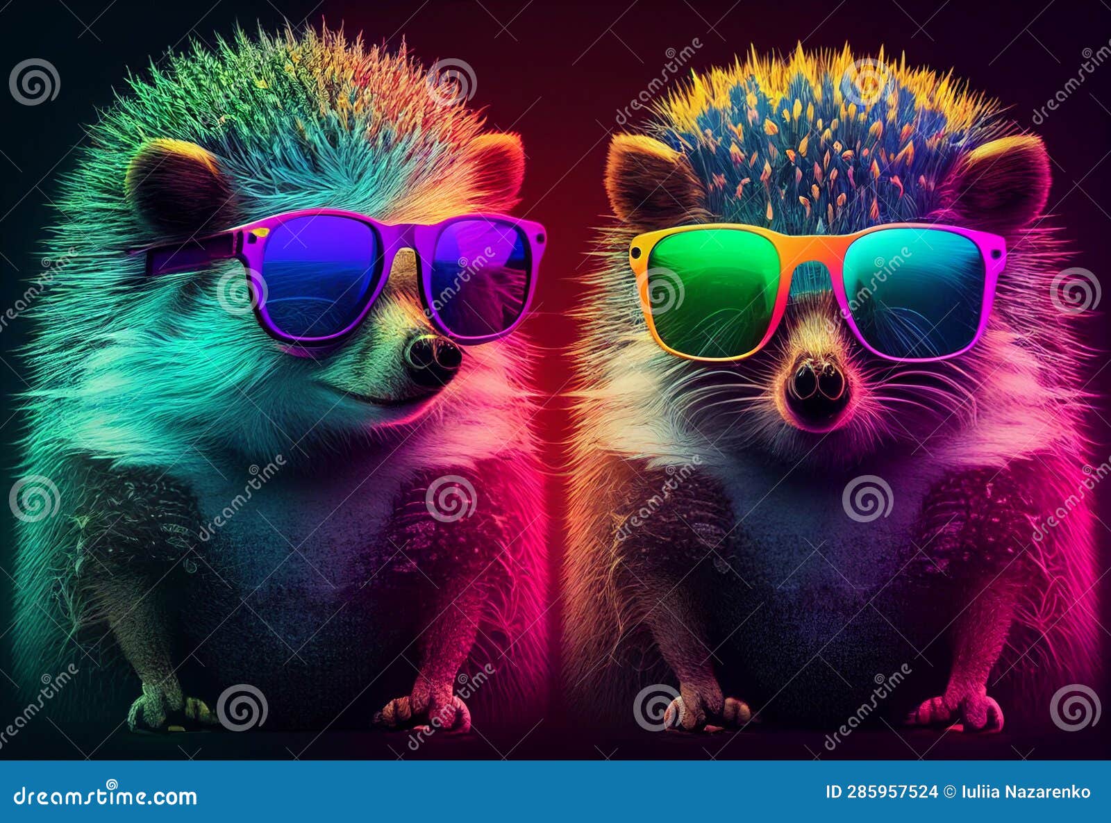 Hedgehogs with Glasses in Neon Colors. AI Generated Stock Illustration ...