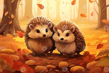 Hedgehogs Vector Fall Background Stock Illustration - Illustration of ...