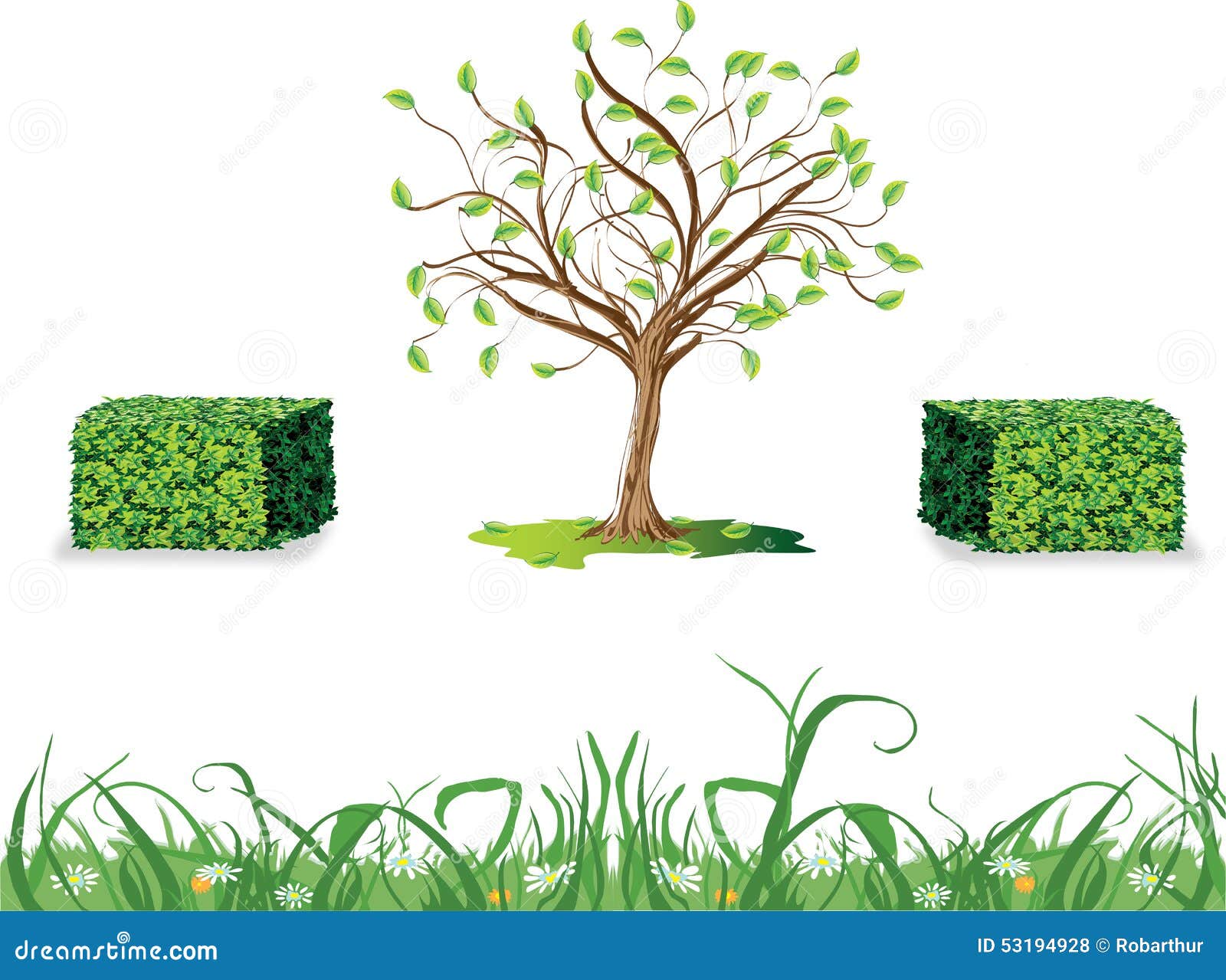 Hedges, Wild Grass and Tree Stock Vector - Illustration of isolated ...