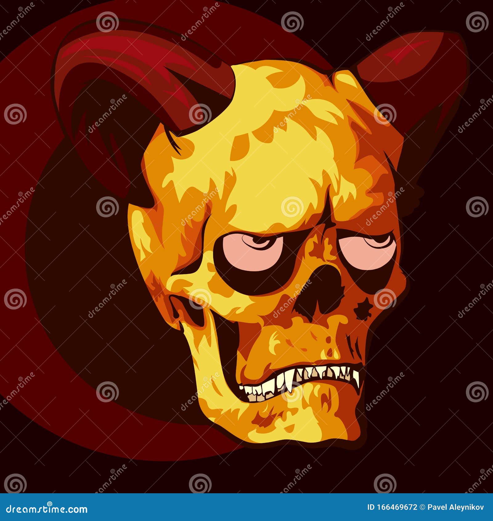 Heel Boze Schedel Demon Met Horens En Dode Ogen Voor De Halween Vector ...