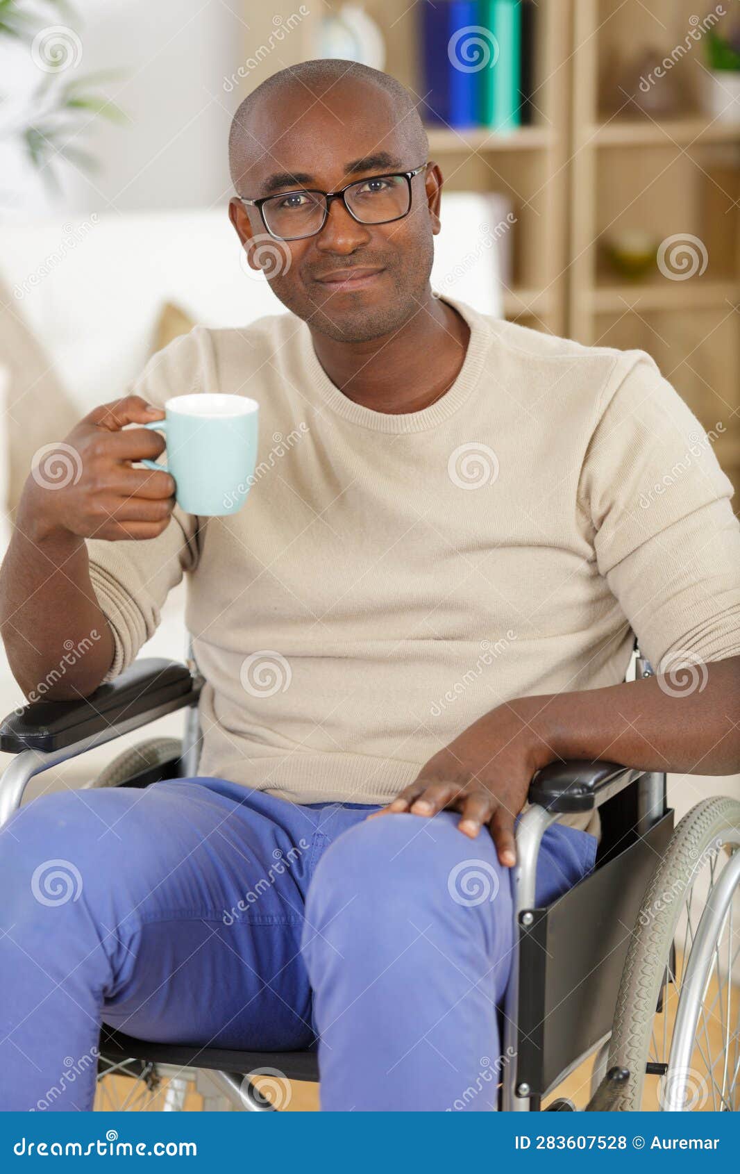 Heerful Disabled Man in Wheelchair Drinking Tea Stock Photo - Image of ...