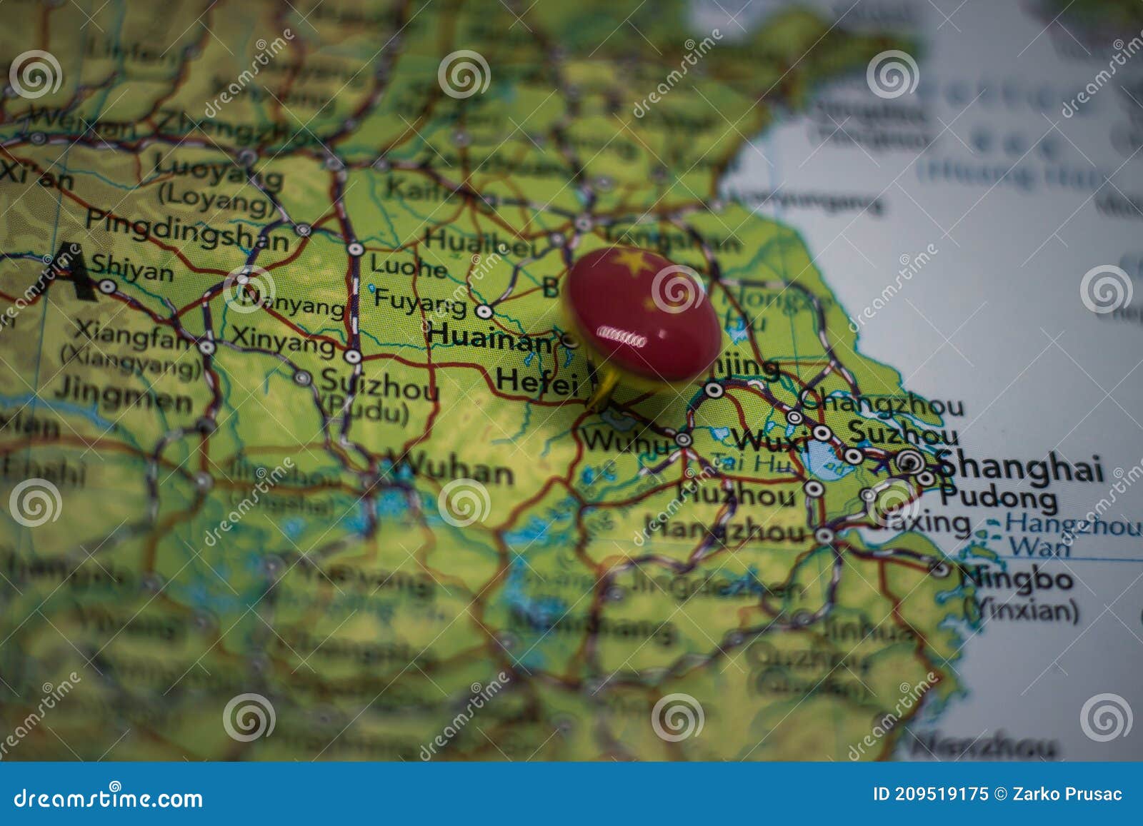 Hefei Pinned on a Map with Flag of China Stock Image - Image of country ...