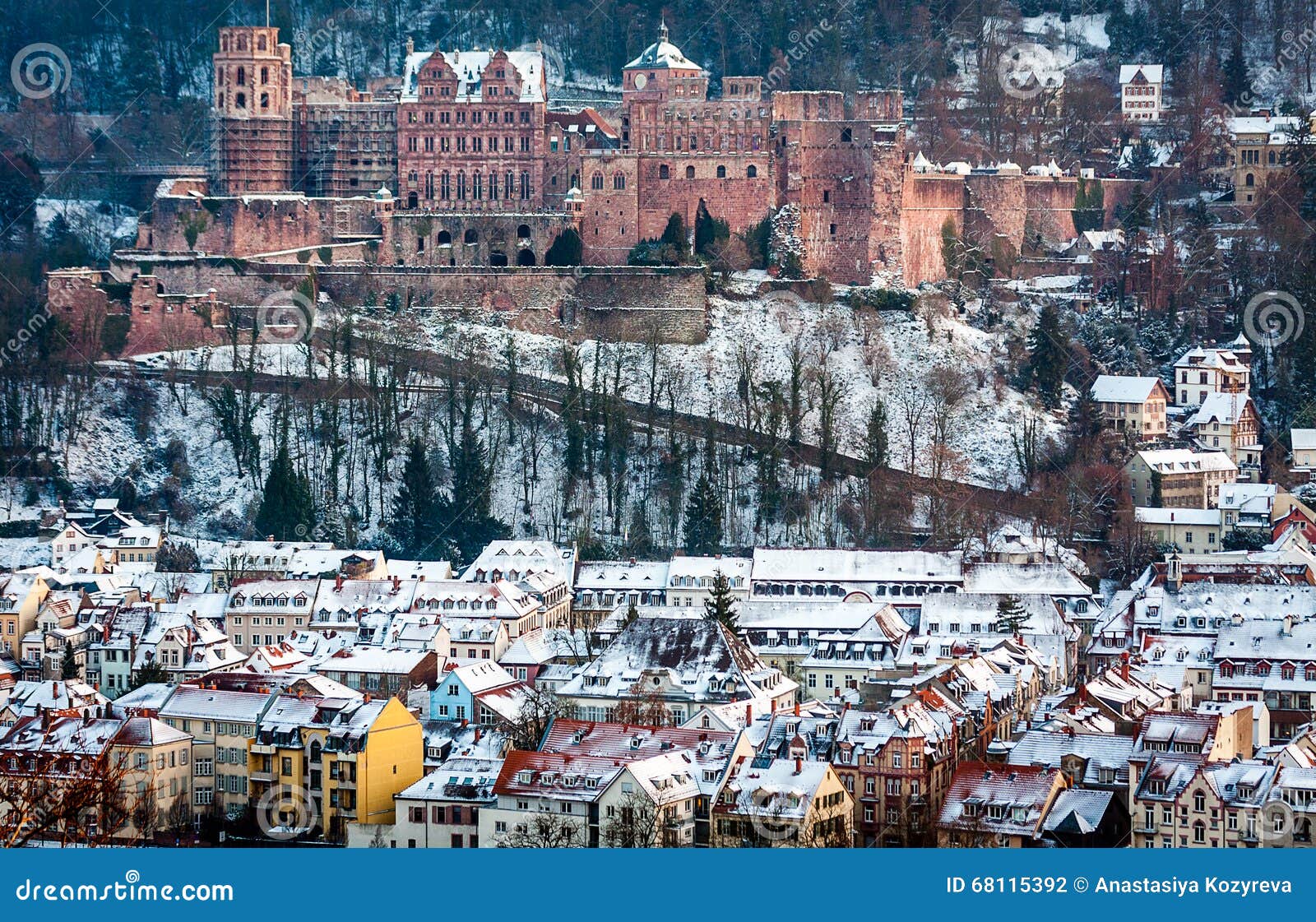 Heidelberg Castle and Old Town Stock Photo - Image of covered ...
