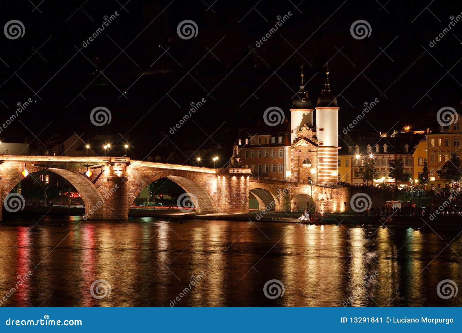 Heidelberg: Karl Theodor Bridge Stock Image - Image of night, neckar ...