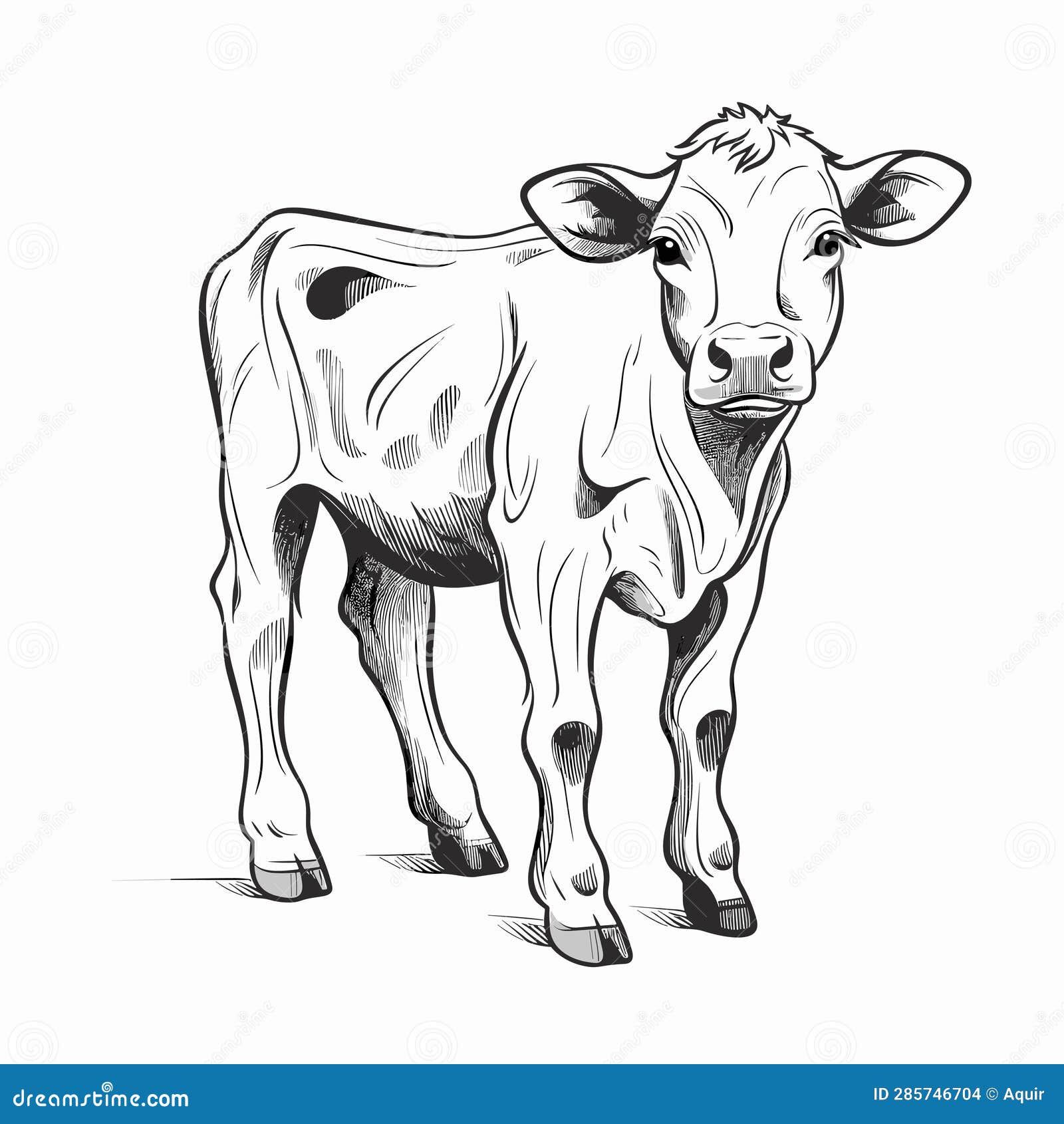 Heifer Hand-drawn Illustration. Heifer. Vector Doodle Style Cartoon ...
