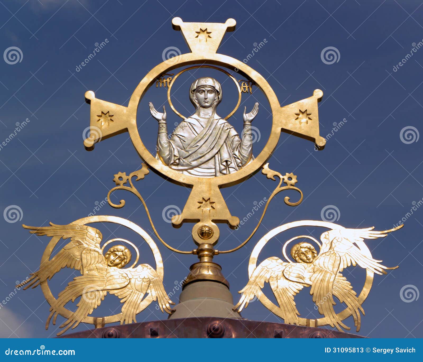 Heilige Moeder Van God Met Twee Engelen Stock Afbeelding - Image of ...