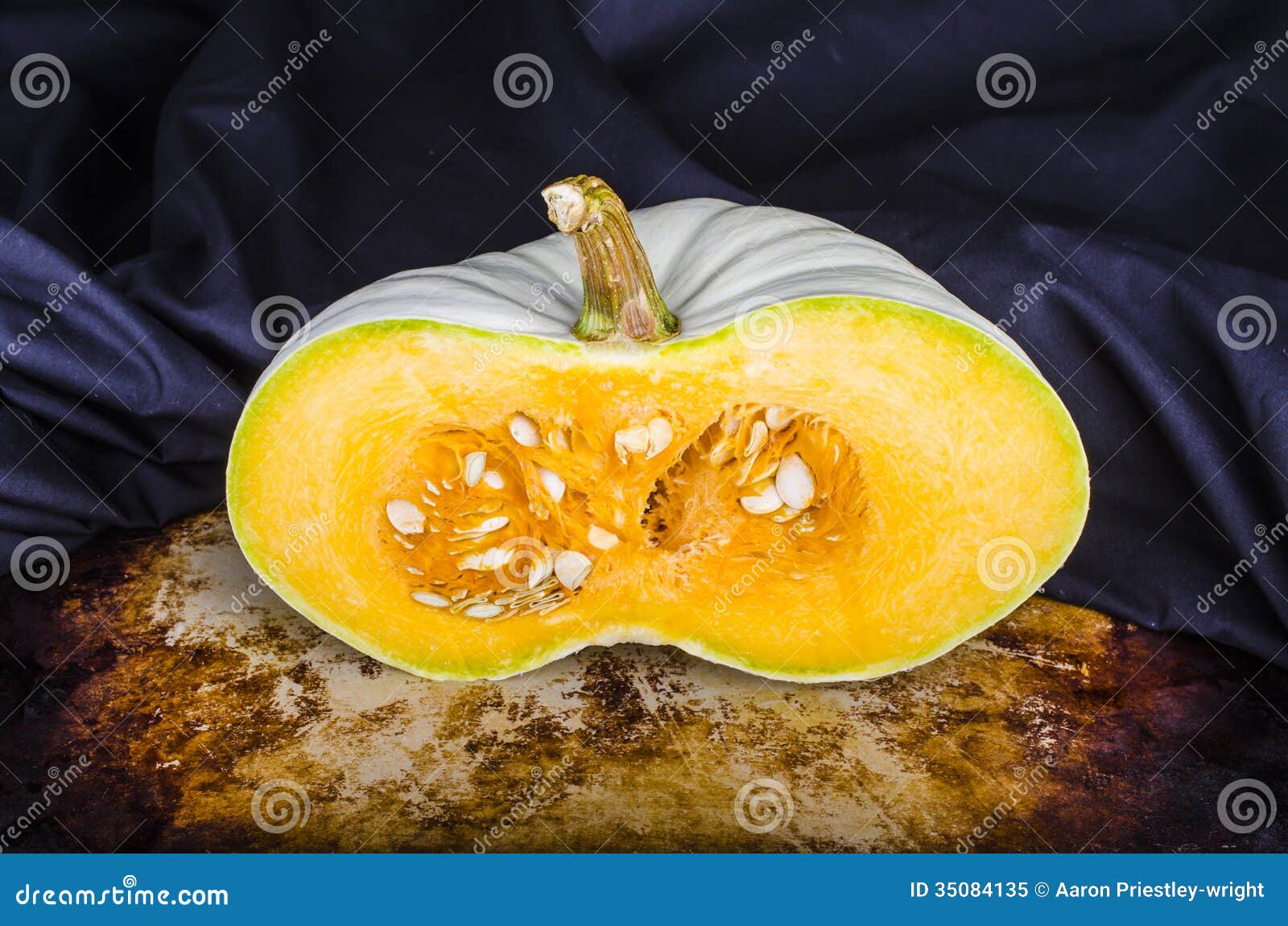 Heirloom Pumpkin Halve on Black Stock Image - Image of green, halve ...