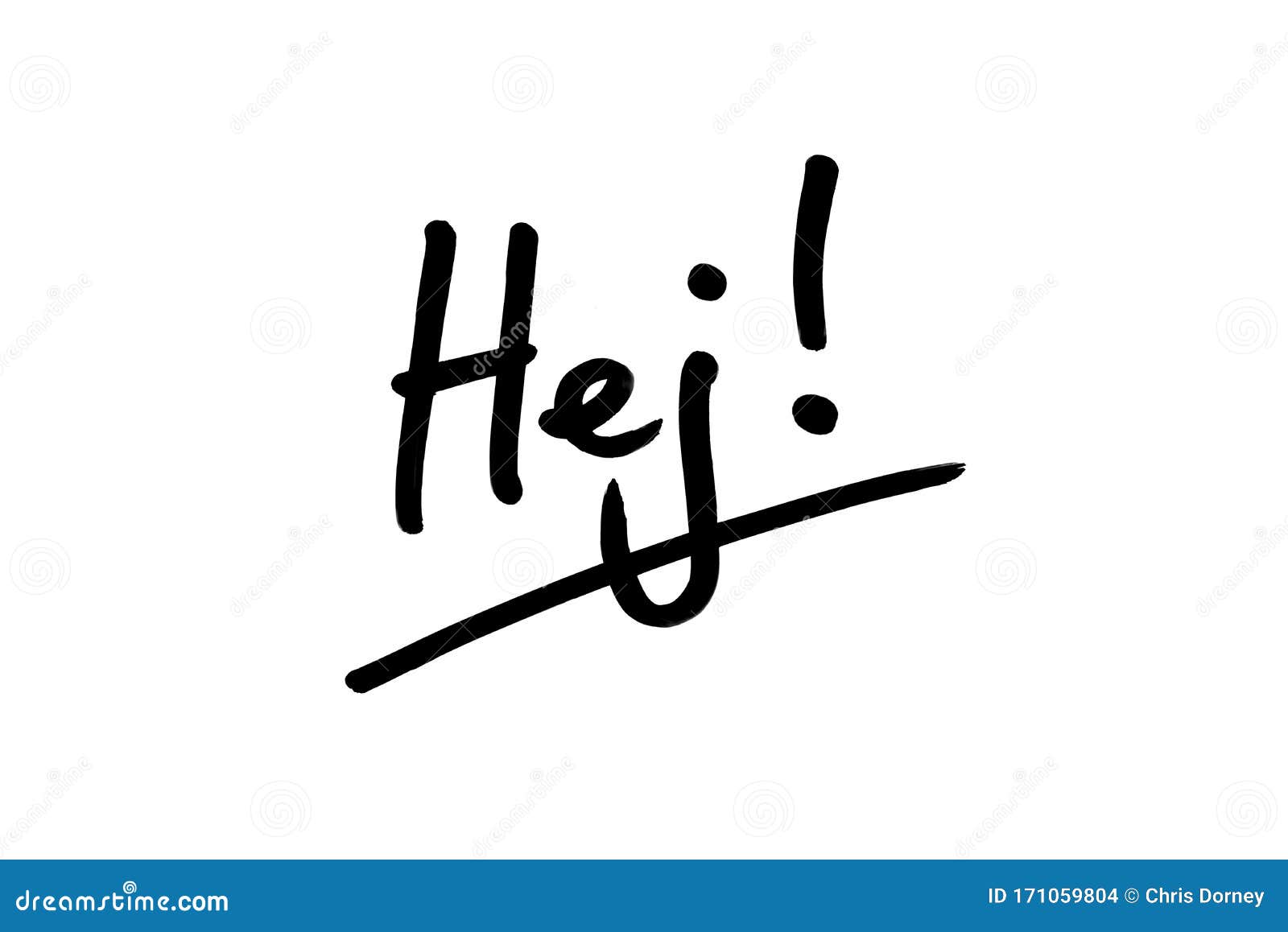 Hello In Danish Hej. Funny Hand Drawn Illustration Of Monument Of Hans ...